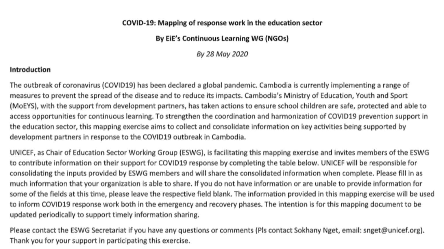COVID-19: Mapping of response work in the education sector – NGO ...