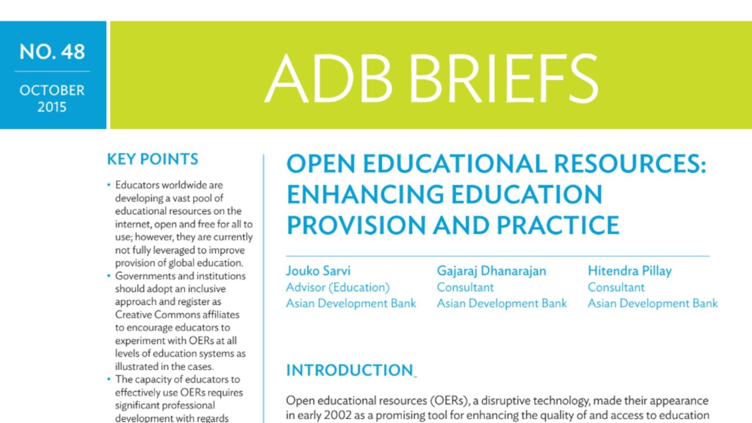 ADB Briefs – Open Educational Resources: Enhancing Education Provision ...