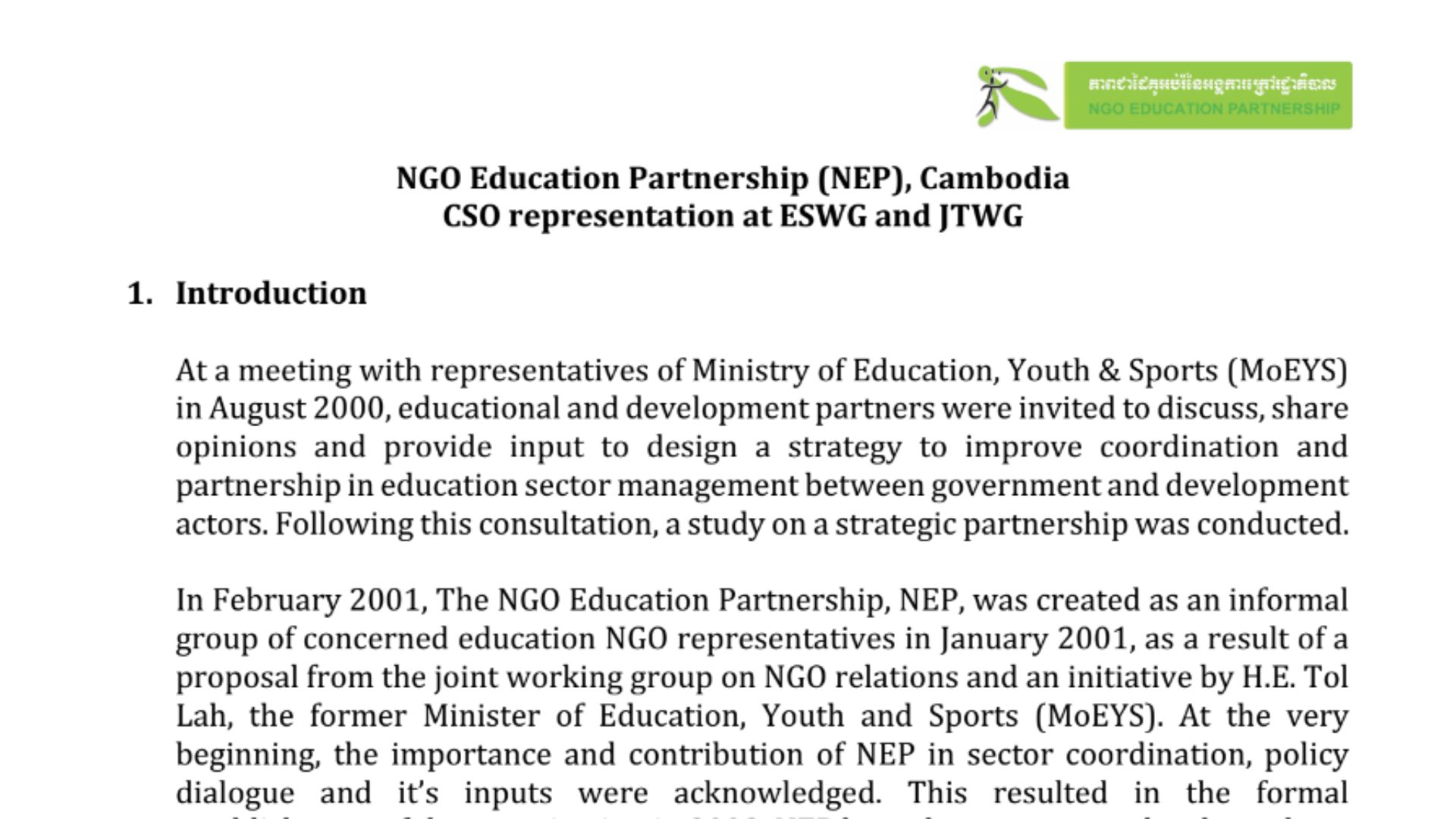 JTWG – NGO Education Partnership
